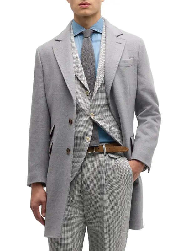 Brunello Cucinelli Traditional Fit Wool Overcoat - Pearl Grey
