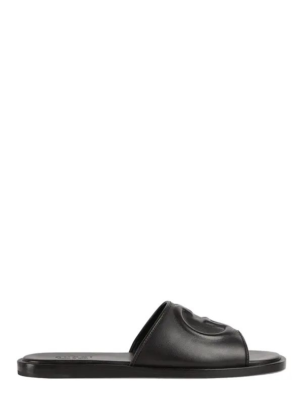 Gucci Leather Interlocking G Slide Sandals - Black
