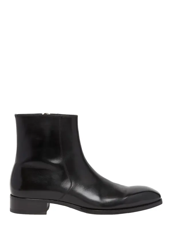 TOM FORD Elkan Burnished Leather Zip Boots - Black