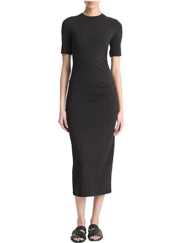 Vince Pima Cotton-blend Side-drape Dress - Black