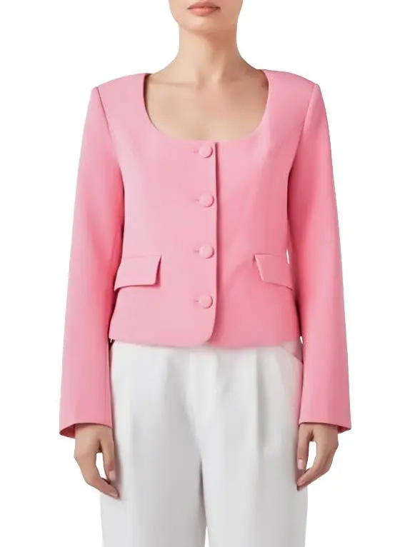 Endless Rose Scoop Neck Button-up Blazer - Pink