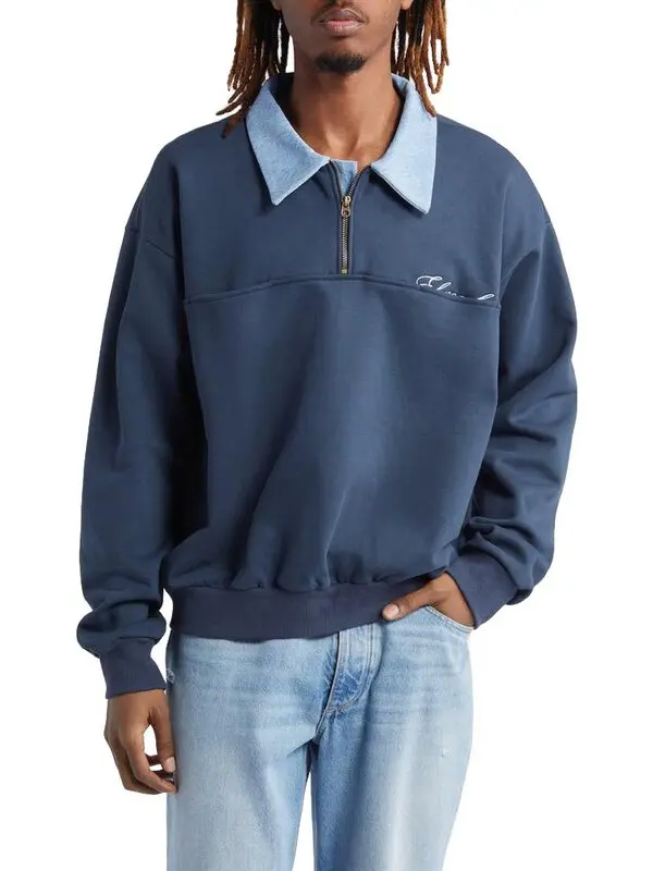 ELWOOD Long Sleeve Quarter Zip Sweatshirt - Navy