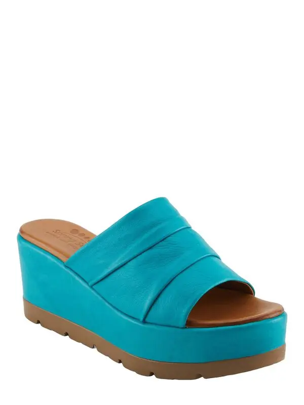 SPRING STEP SHOES Allerton Leather Wedge Slide Sandal - Turquoise