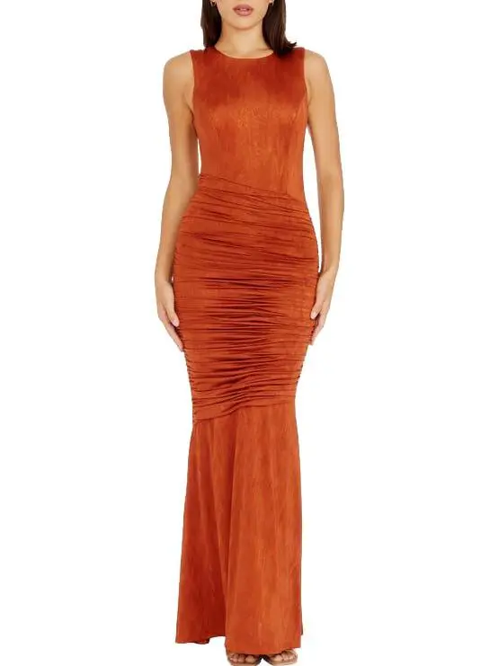 Dress The Population Violetta Ruched Gown - Burnt Orange