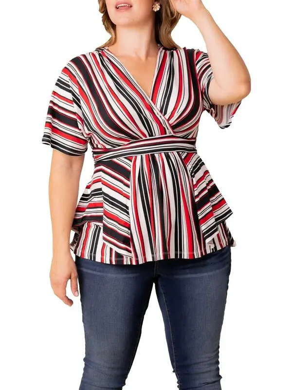 KIYONNA Boulevard Stripe Knit Top - Red White & Black