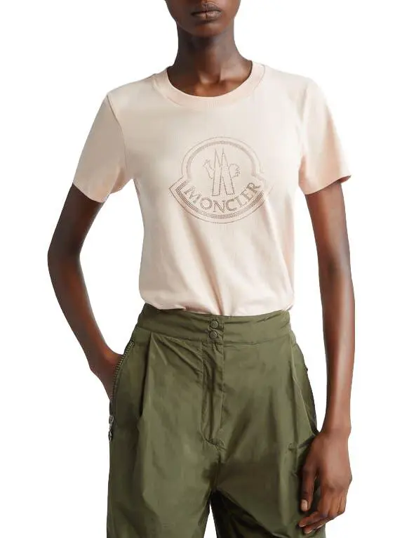 Moncler Slim-fit Cotton T-shirt With Logo - Pale Antique Pink