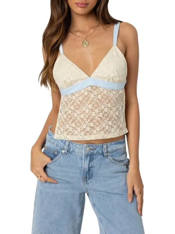 EDIKTED Lace Open Back Crop Camisole - Cream