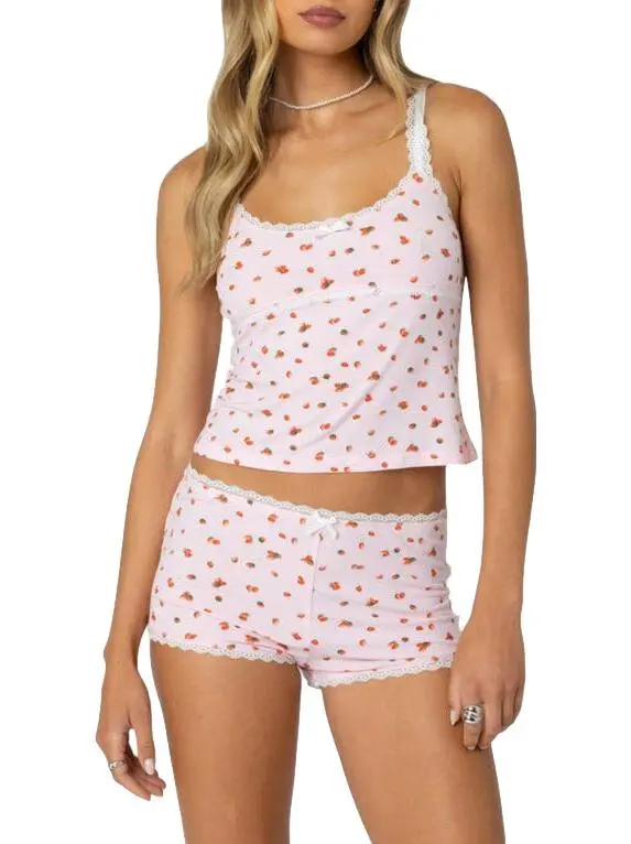 EDIKTED Strawberry Lace Trim Camisole - Pink