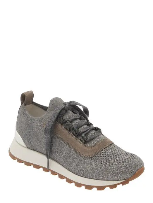 Brunello Cucinelli Monili Metallic Knit Sneakers - Grey
