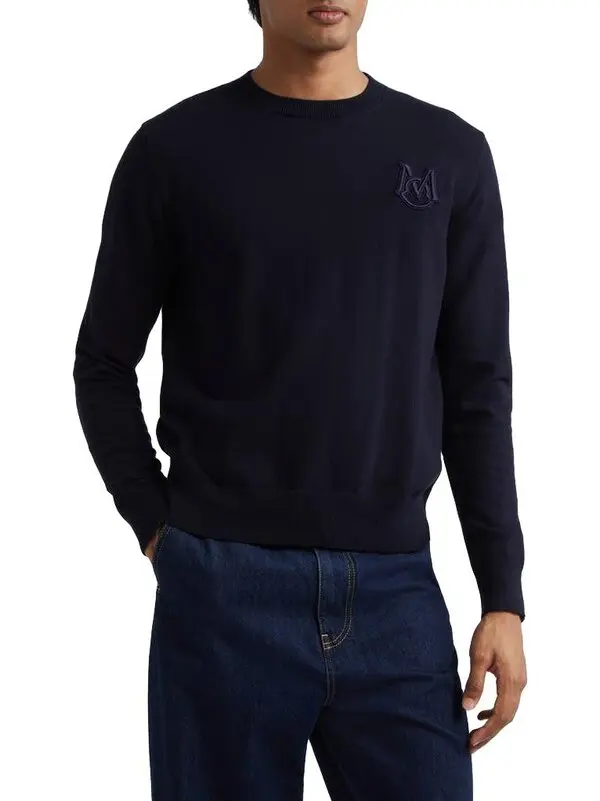 Moncler Monogram Cotton Crewneck Sweater - Navy/navy