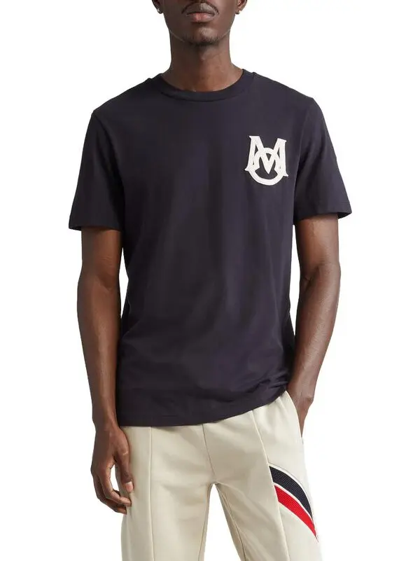 Moncler Monogram Logo Cotton T-shirt - Navy Blue