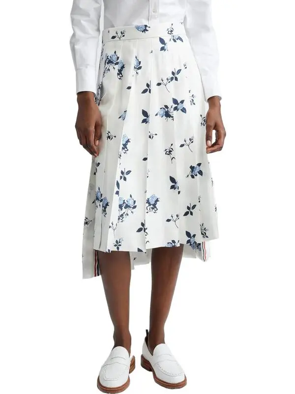 Thom Browne Rose Print Pleated Skirt - White