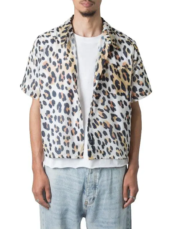Mnml Animal Print Short Sleeve Button-up Shirt - Beige Multi