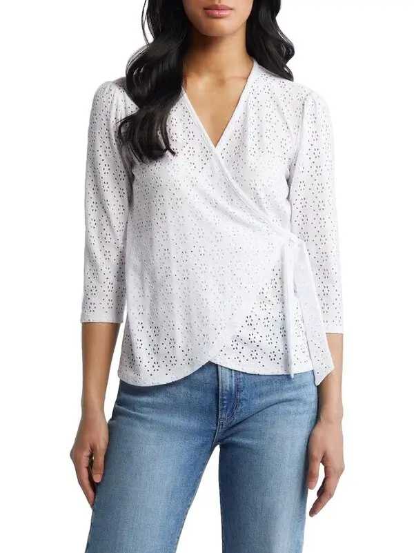 Loveappella Eyelet Wrap Top - White