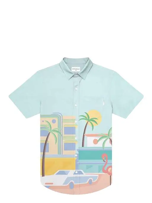 MAVRANS Flamingo Weekend Performance Short Sleeve Button-up Shirt - Blue Multi