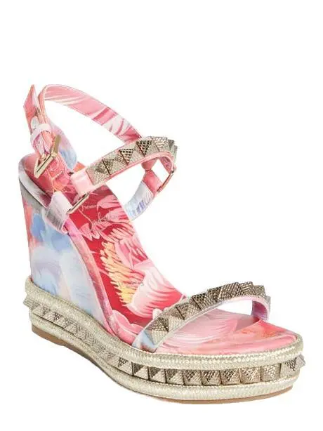 CHRISTIAN LOUBOUTIN Pyraclou Wedge Sandal - Pink Multi