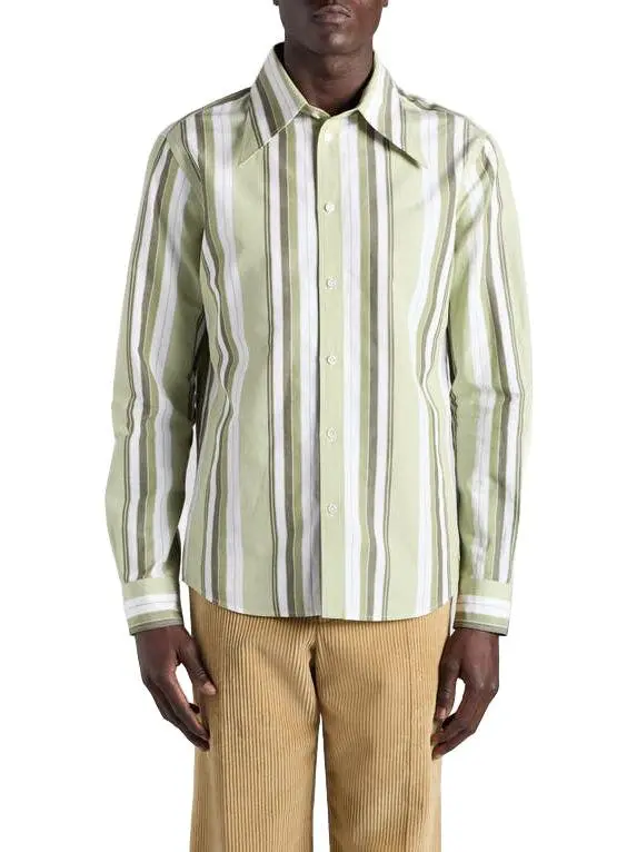 Bottega Veneta Stripe Cotton & Linen Button-up Shirt - Pale Green/ White
