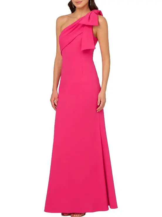 Adrianna Papell One-shoulder Gown - Hot Pink