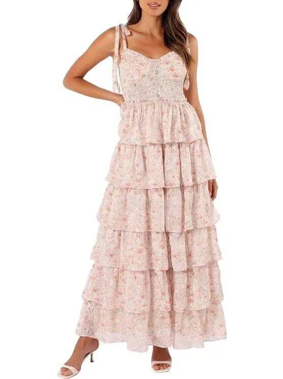 PETAL & PUP Kristah Floral Tiered Maxi Dress - Peach Floral