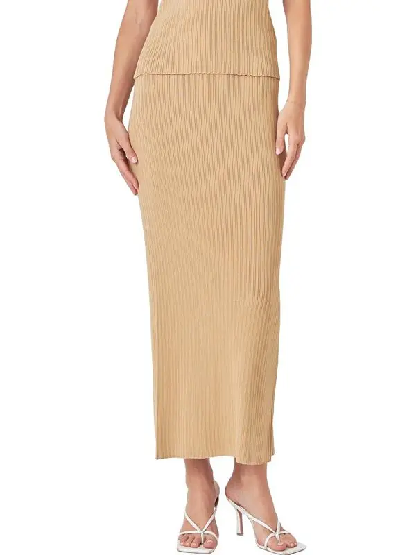 Endless Rose Ribbed Maxi Skirt - Camel