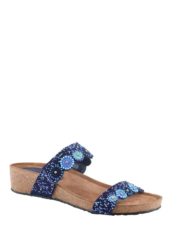 SPRING STEP SHOES Bahama Embellished Wedge Sandals - Navy Multi