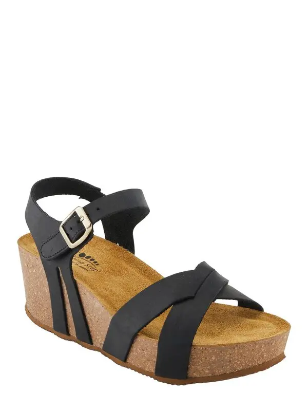 SPRING STEP SHOES Platform Wedge Sandal - Black