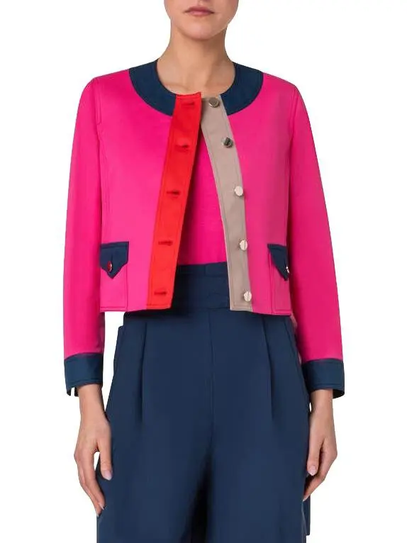 Akris Boxy Cotton Gabardine Jacket - Pink-ink-beige-red