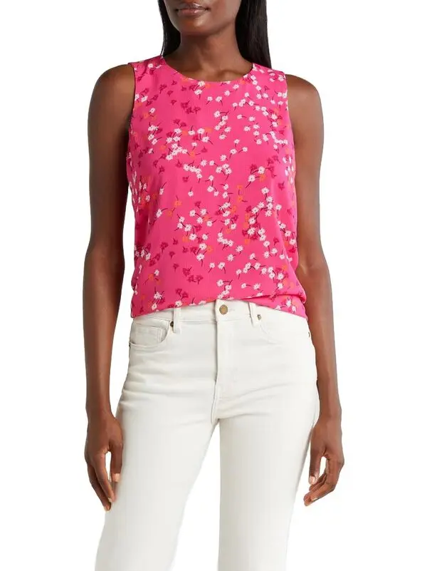 Vince Camuto Floral Sleeveless Top - Bright Rose
