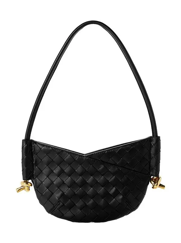 Bottega Veneta Mini Intrecciato Leather Shoulder Bag - Black/brass
