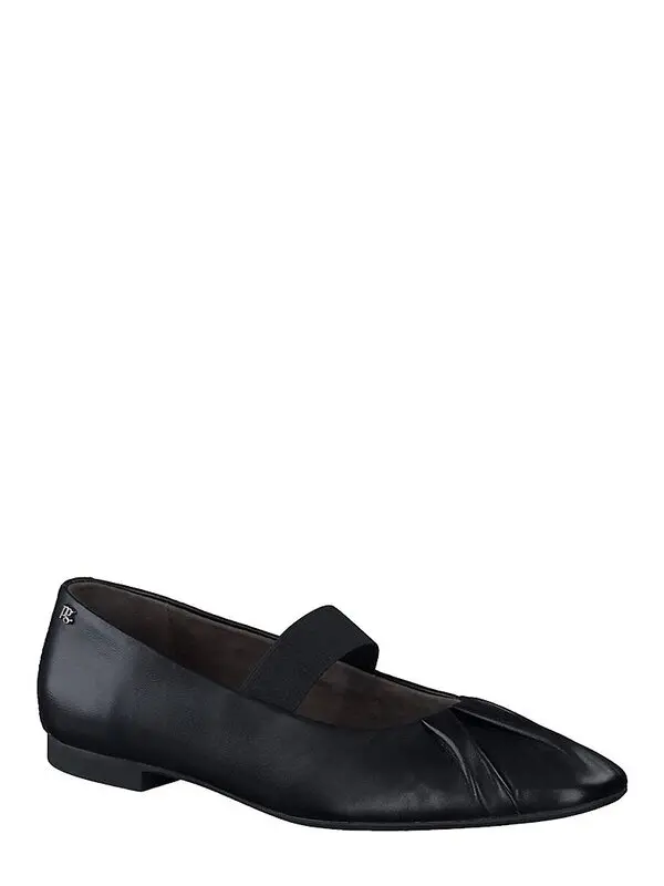 Paul Green Leather Ballet Flats With Elastic Strap - Black Soft Nappa