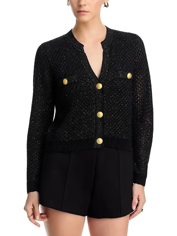 L'Agence Blanca Sequined Cropped Cardigan - Black Gunmetal/gold