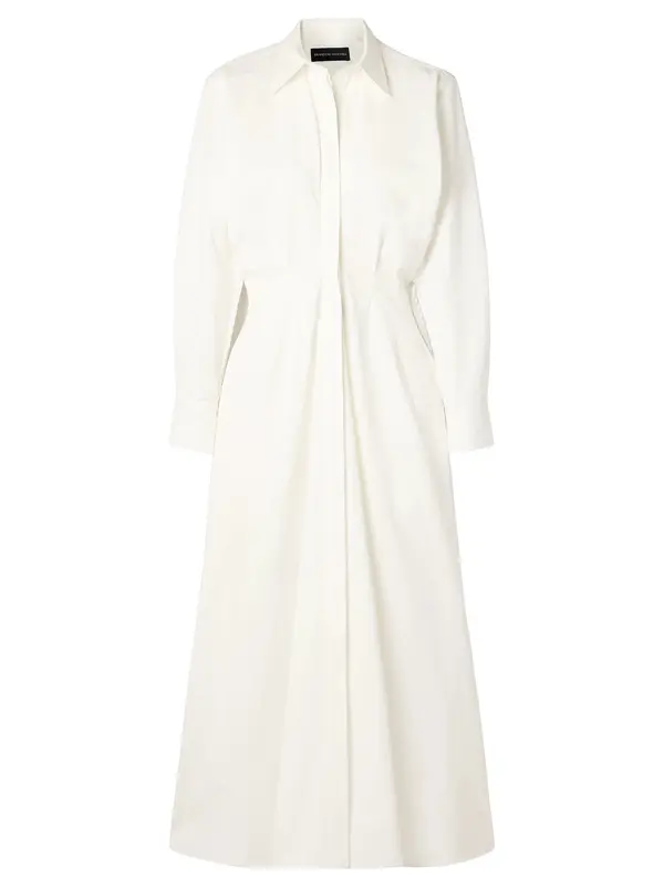 Brandon Maxwell The Celeste Ruched Cotton-poplin Maxi Shirt Dress - White