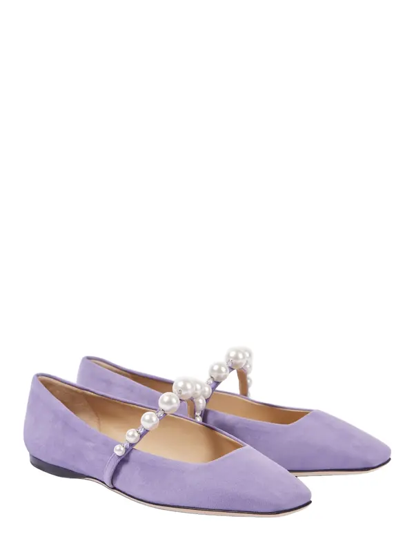 JIMMY CHOO Ade Embellished Suede Ballet Flats - Purple