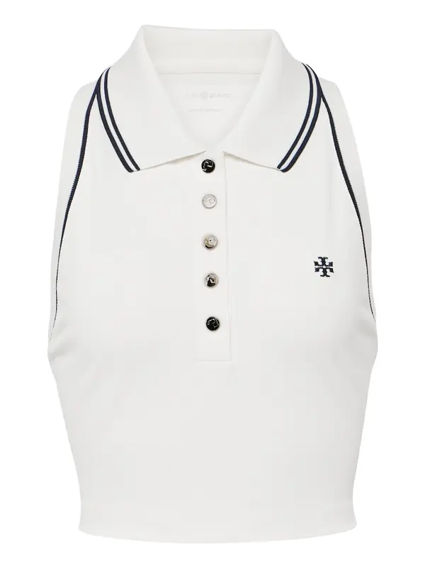 Tory Burch Logo Cropped Piqué Polo - White