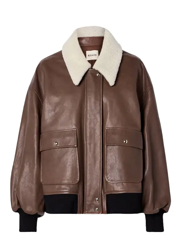 Khaite Shellar Oversized Leather Bomber Jacket - Brown