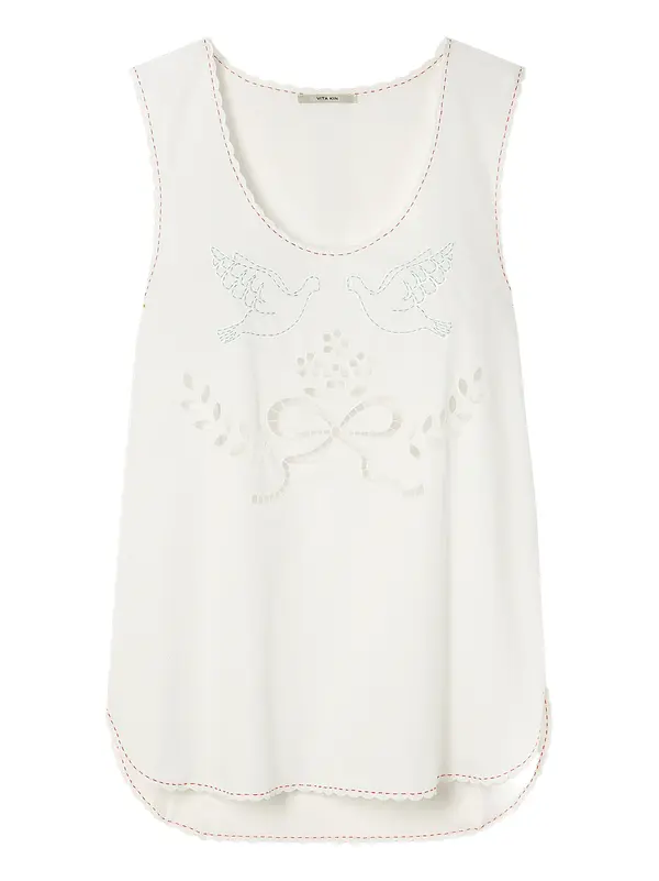 Vita Kin Skye Embroidered Broderie Anglaise Tank - White
