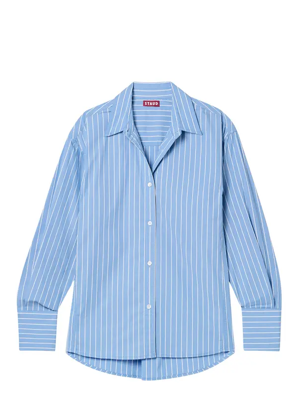 Staud Kelly Striped Cotton-blend Poplin Shirt - Blue