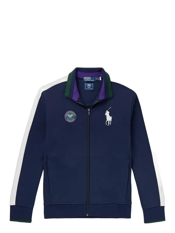 Polo Ralph Lauren Mesh-trimmed Cotton-blend Jersey Track Jacket - Blue
