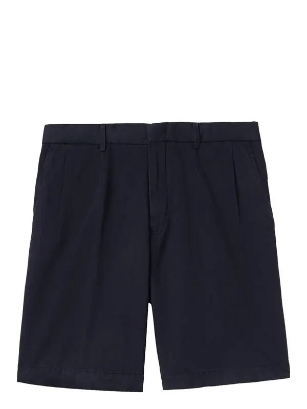 Zegna Straight-leg Pleated Cotton And Linen-blend Twill Shorts - Blue