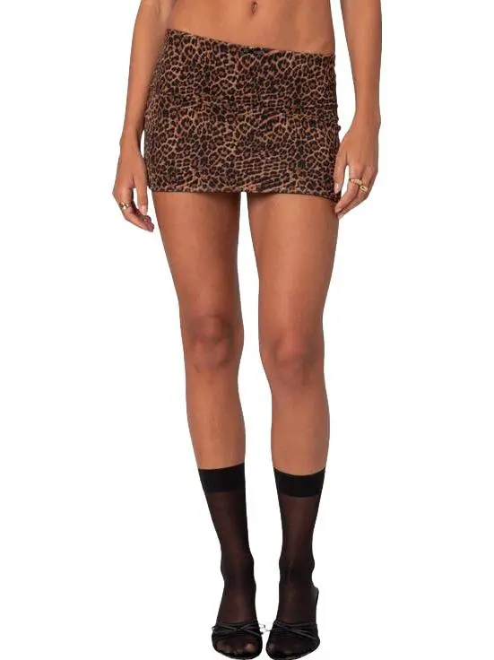 EDIKTED Leopard Print Mesh Miniskirt - Brown