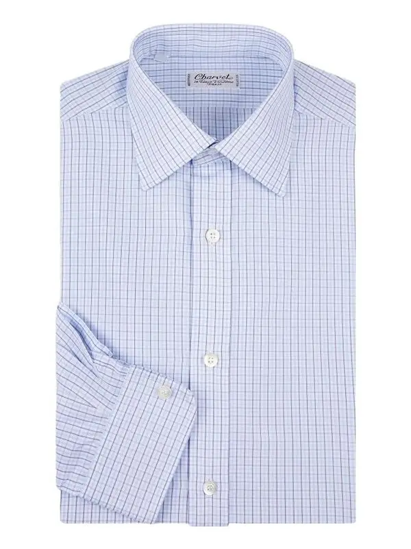 Charvet Plaid Grid Cotton Dress Shirt - Blue