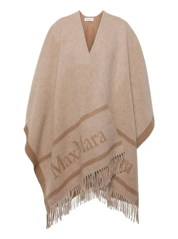 Max Mara Logo Jacquard Wool Poncho - Brown