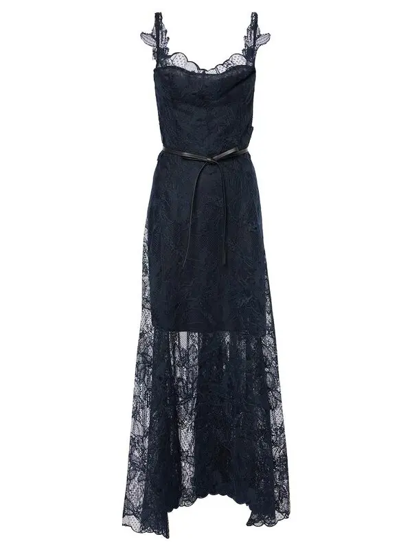 Oscar De La Renta Floral Lace Midi Dress - Blue