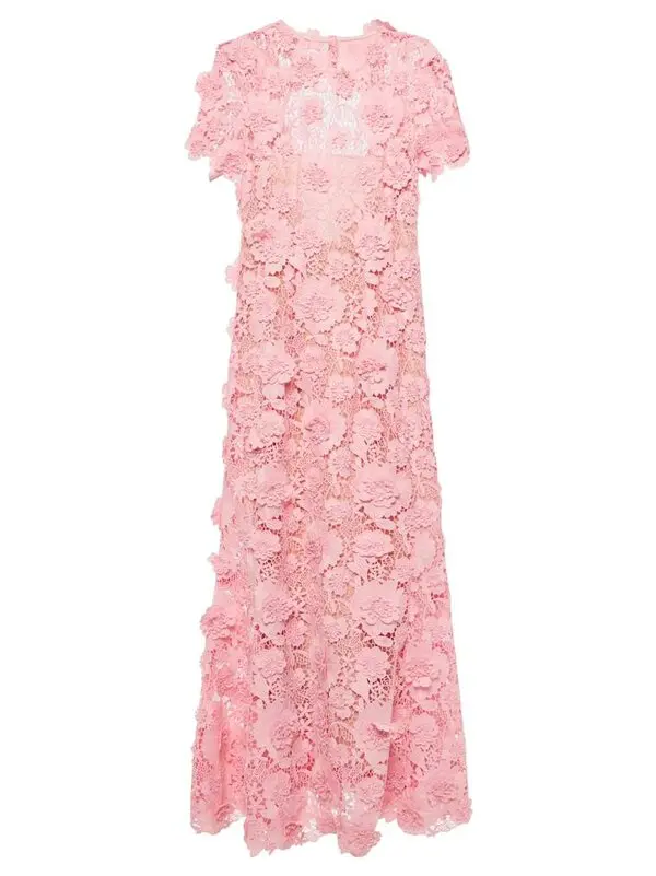 Oscar De La Renta Floral Lace Midi Dress - Pink