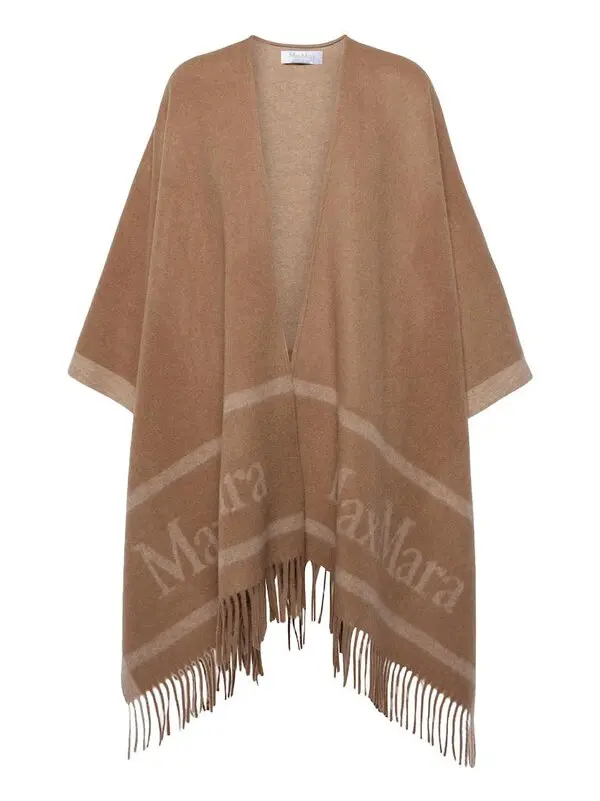 Max Mara Logo Jacquard Wool Poncho - Brown