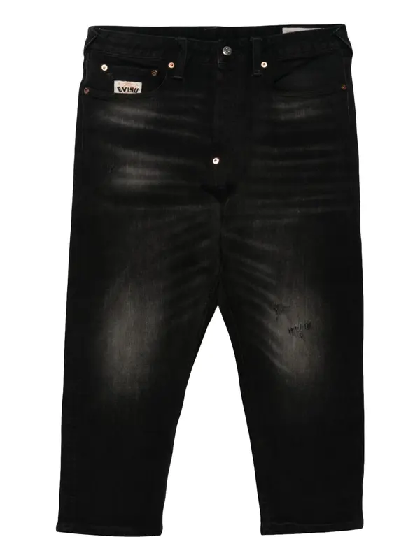 EVISU Logo-patch Cropped Jeans - Black