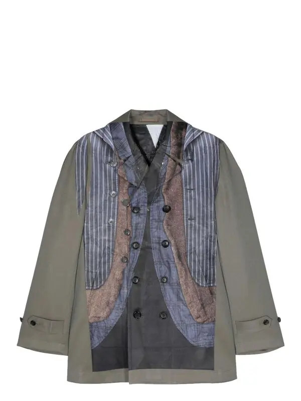 Comme Des Garçons Mix-print Double-breasted Coat - Green