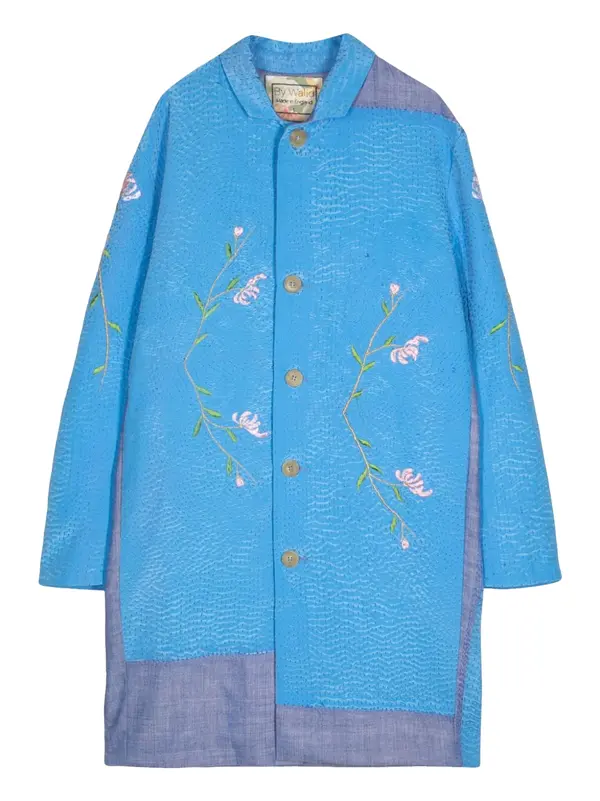 By Walid Flower-embroidered Cotton Coat - Blue