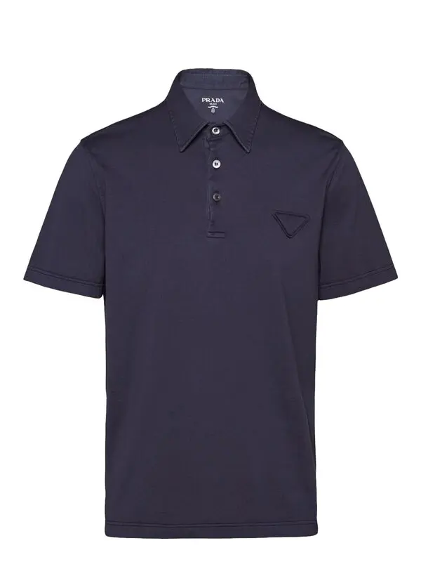 Prada Triangle-logo Cotton Polo Shirt - Blue