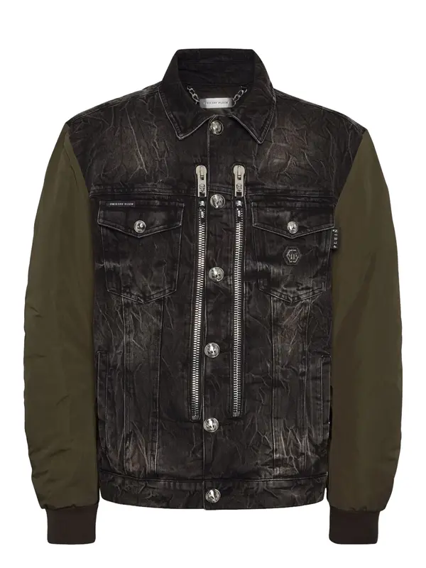 Philipp Plein Contrasting-sleeve Denim Jacket - Grey